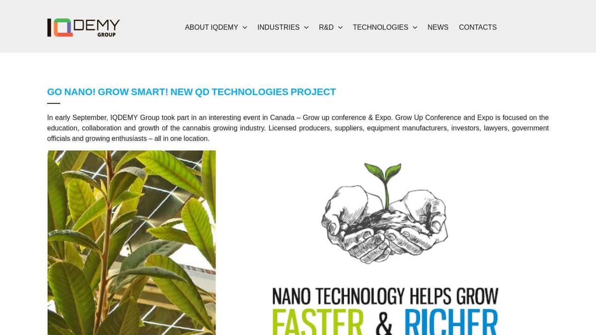 GO NANO! GROW SMART! NEW QD TECHNOLOGIES PROJECT